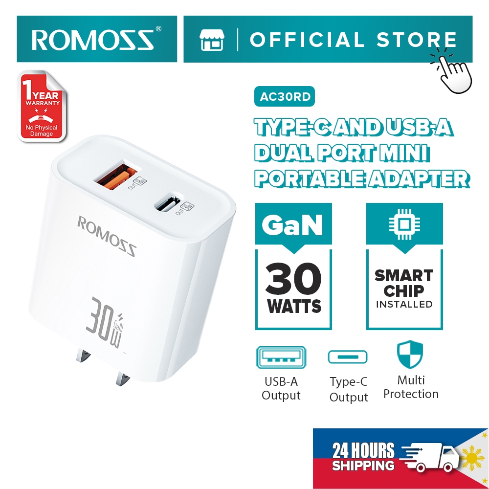 Romoss AC30RD PD30W USB Type C Fast Charger QC PD 3.0 Dual Port Mini ...