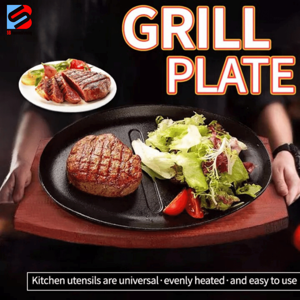 Sizzling Plate with Wood Base 10inch Kitchen Dining Cookware Griddle ...