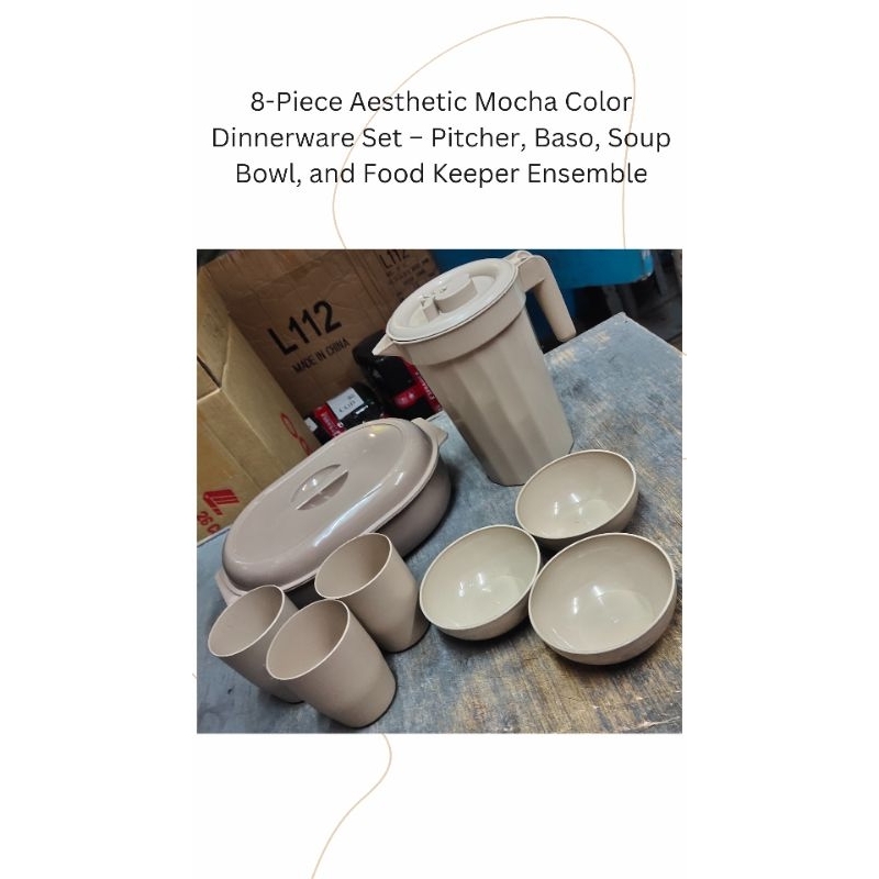 Mocha: 8-Piece Aesthetic Dinnerware Set with Pitcher, Baso, Soup Bowl ...