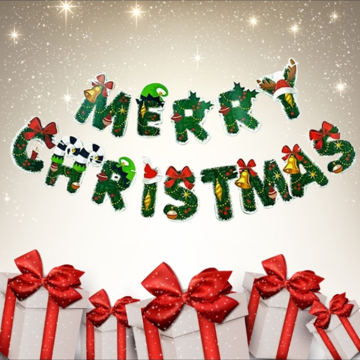 Merry Christmas theme Garland Rattan hanging flag party decorations ...