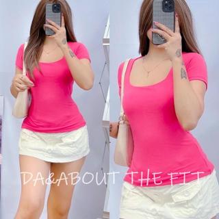 T-shirt Double Lining Basic Square Neck Slim-fitting Womenswear Casual ...