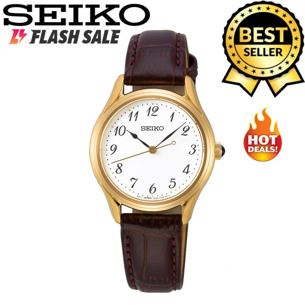 Seiko SUR Quartz Neo Classic White Dial Brown Leather Strap Watch for Women(Brown) | Shopee ...