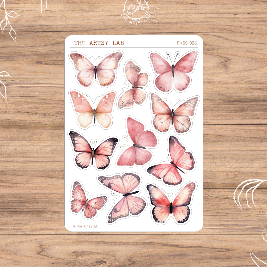 Pink Butterfly Sticker Sheets, Journal, Scrapbook, Planner, The Artsy ...