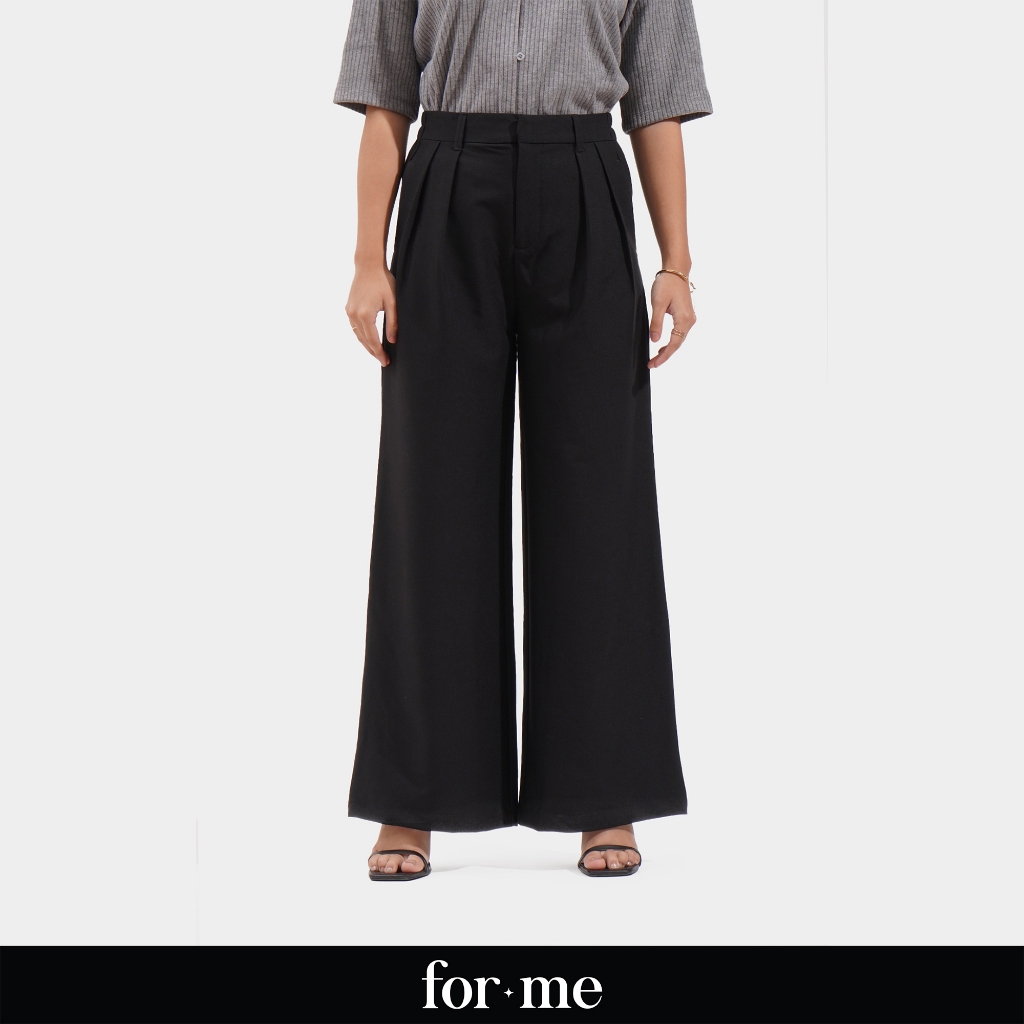 ForMe Pleated Wide Leg Cozy Pants for Women (Black) | Shopee Philippines