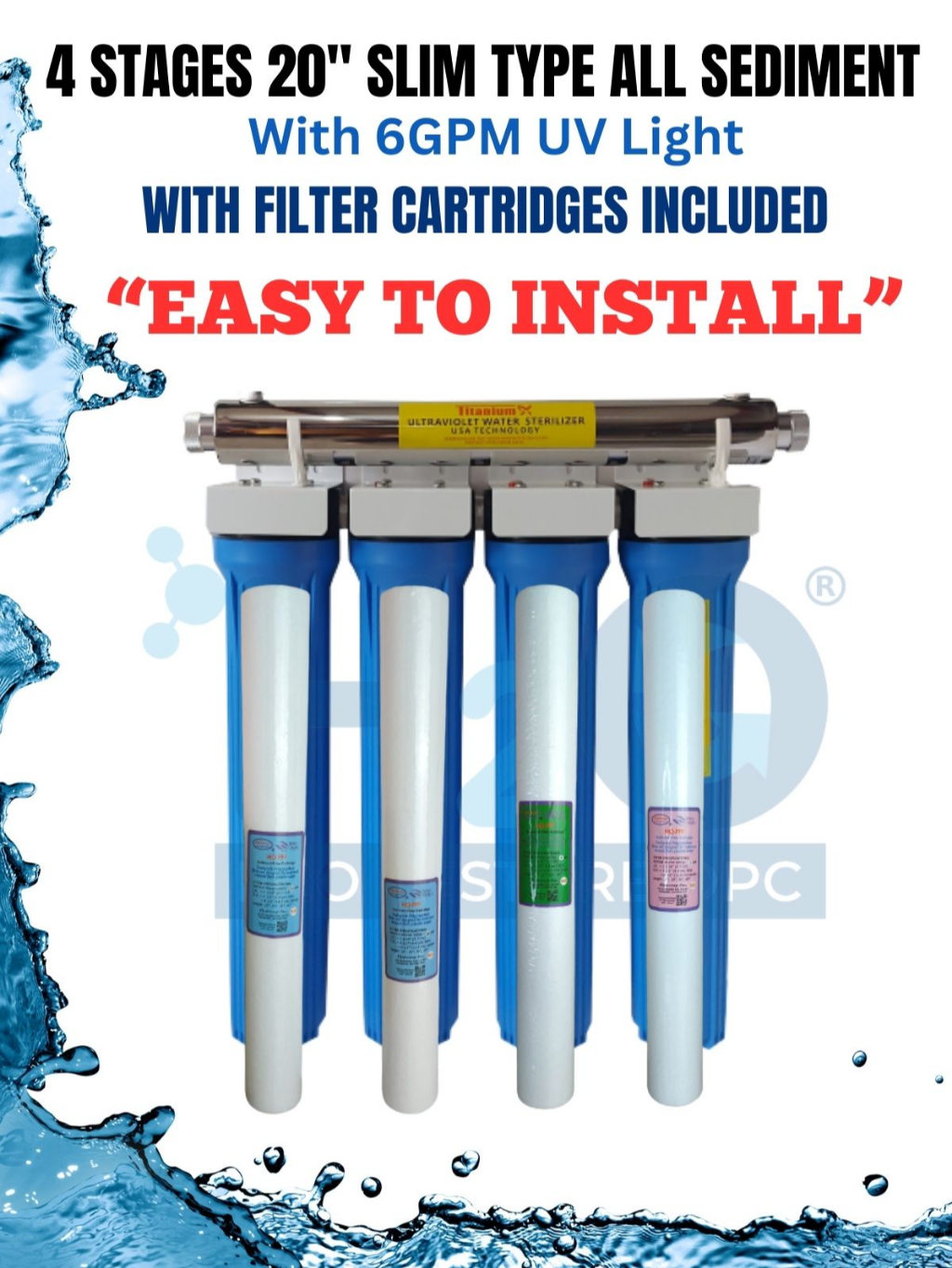 4 Stages Water Filter All Sediment Heavy Duty Complete Set with 6 GPM ...