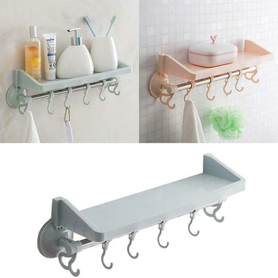 ZH262 Bathroom Shelf Wall Mounted Plastic Shelves with Hooks | Shopee ...