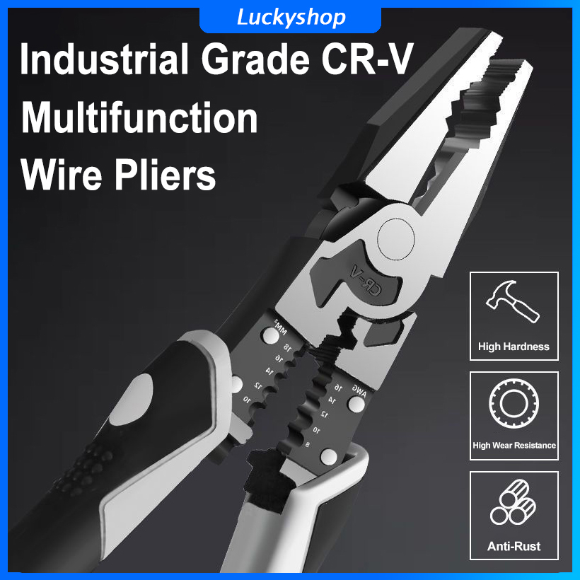 Electrician Pliers 9 in1 Industrial Grade Multi-function Wire Stripper Cable Cutting Tools ...