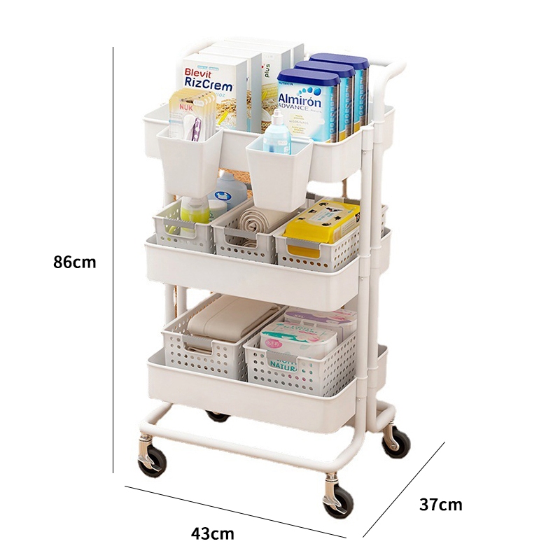 3 Tier Trolley Cart Organizer Utility Trolley Carbon Steel Cart with 4 ...
