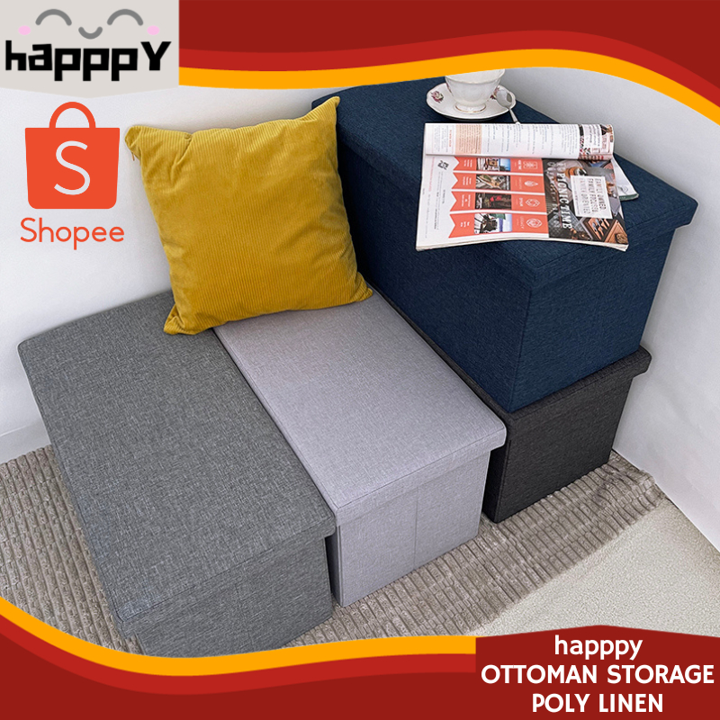 Foldable Poly Linen Ottoman Storage Box Stool Rectangular Storage Stool ...