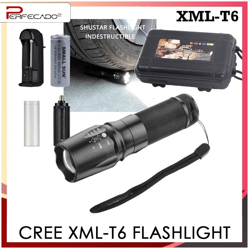 Ultra Bright CREE T6 LED Flashlight 5 Modes 2000 Lumens Zoomable LED Torch 18650 + Charger XML ...
