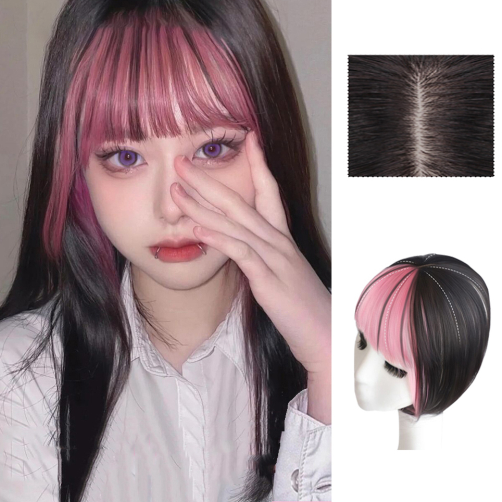 3D Bangs Wig With Natural And Seamless Forehead Invisible Pink ...
