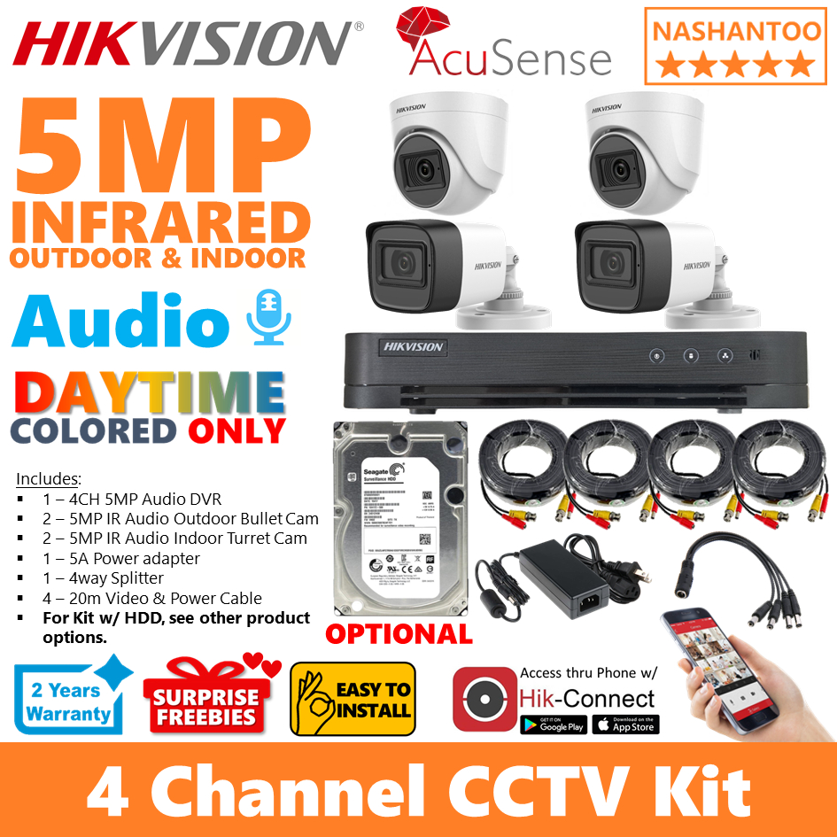 HIKVISION 4CH 5MP 4Cameras IR Audio Package 4CH DIY CCTV Kit NASHANTOO ...
