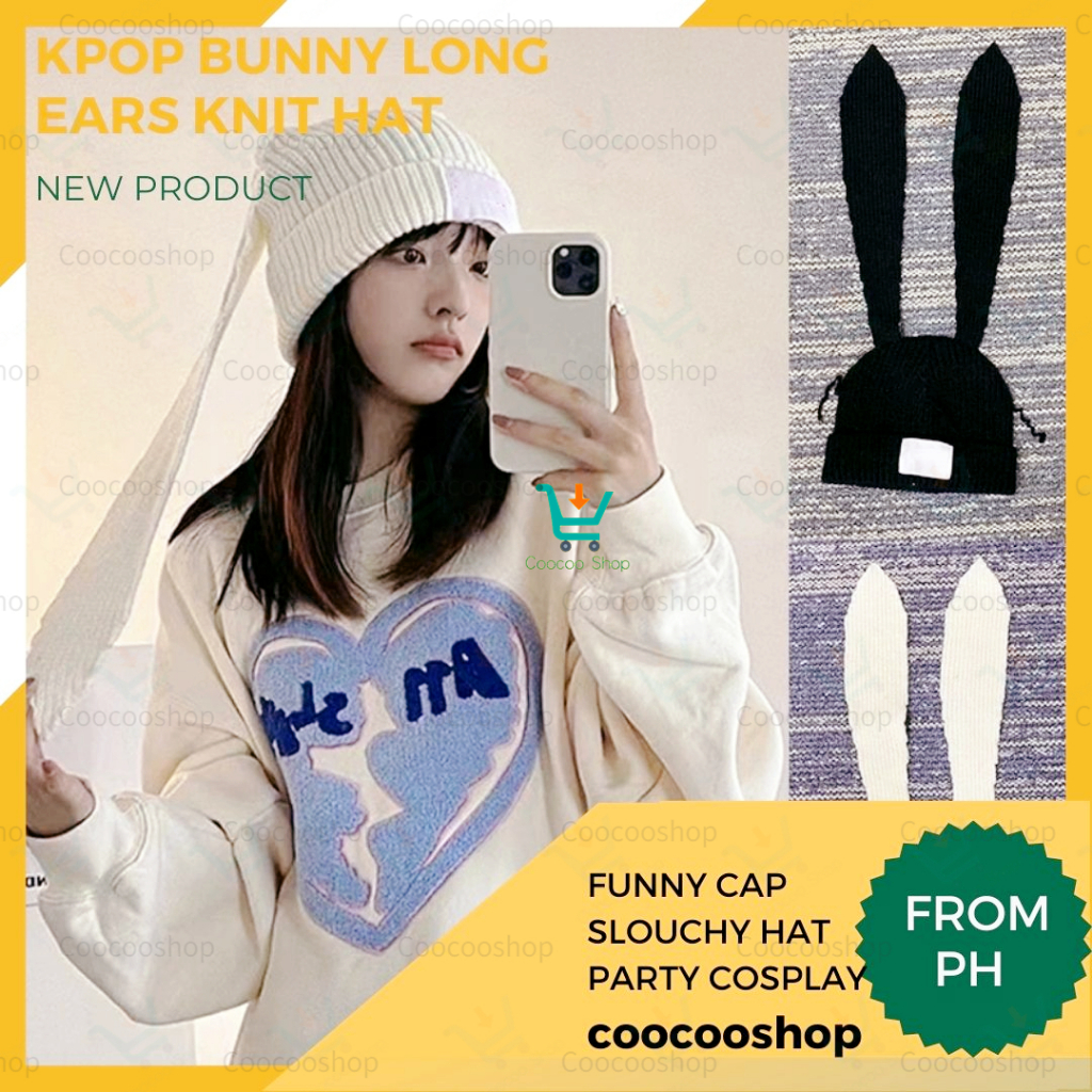 Fluffy Stray Head Kpop Bunny Long Ears Knit Beanie Crochet Funny Cap ...