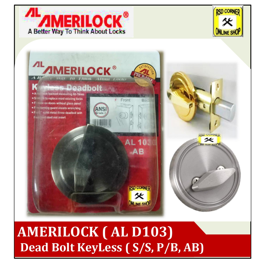 AMERILOCK KEYLESS DEADBOLT SERIES AL (D103 P/B, S/S, A/B) | Shopee ...