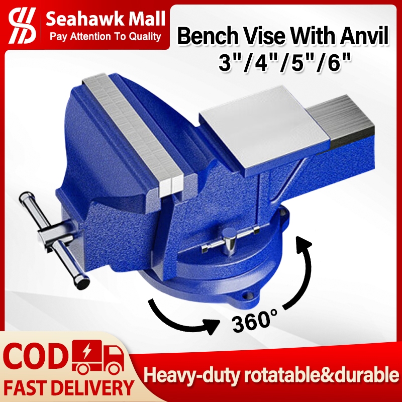 Heavy Duty Bench Vise 360° Swivel Base High Quality Cast Iron Bench Vise with Drill 3"/4"/5"/6 ...