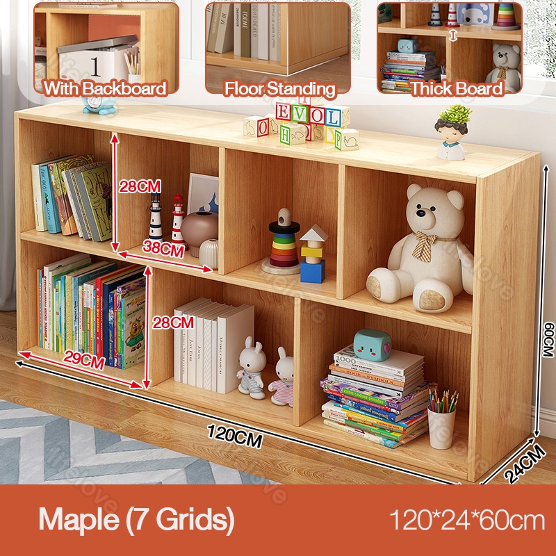 【With Backboard】Multifunctional Bookshelf Wooden Bookcase Storage Grid ...
