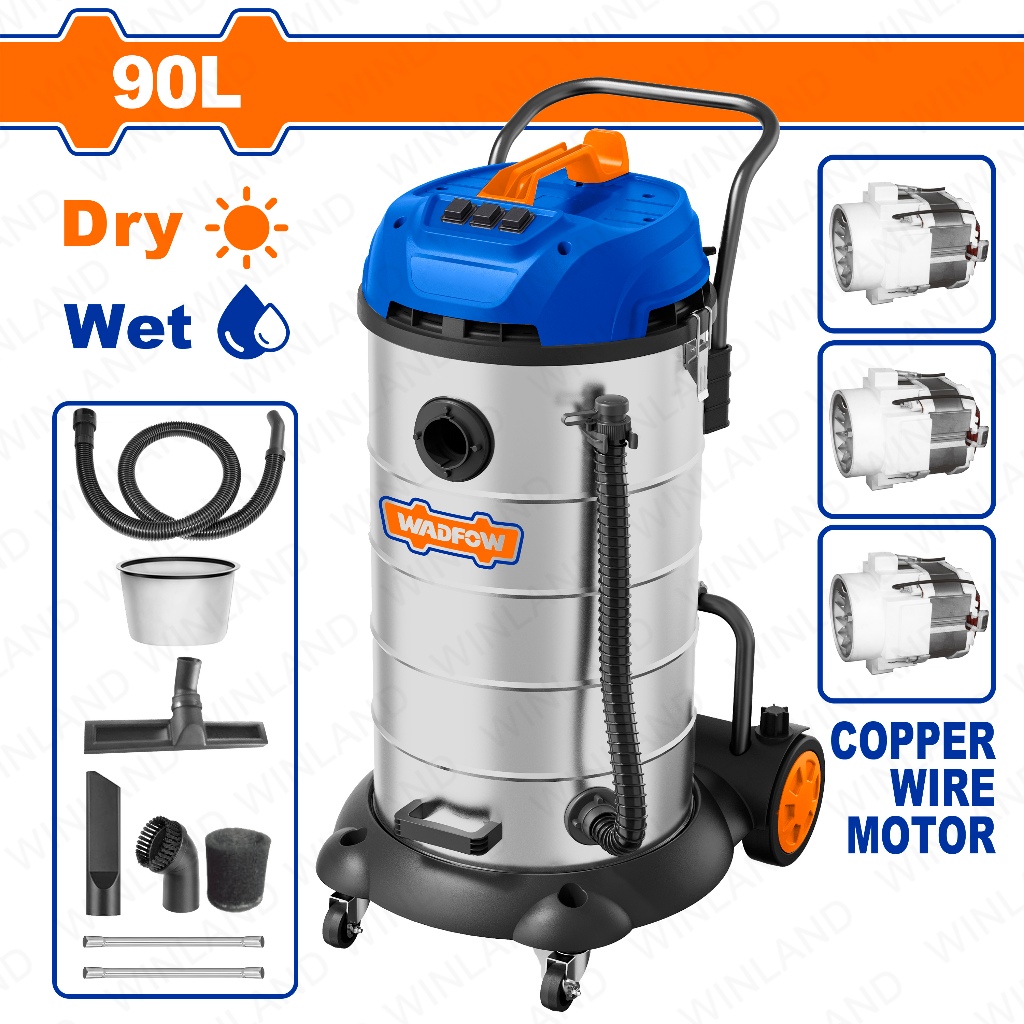 WADFOW by Winland 3600W Wet & Dry Vacuum Cleaner 90L Capacity Household Floor Cleaning Tools ...