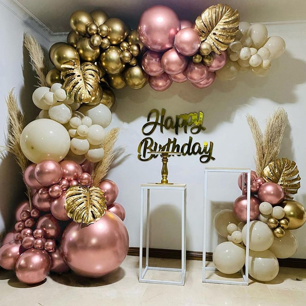 128pcs Rose Gold Metallic Balloon Garland Set Wedding Birthday Party ...