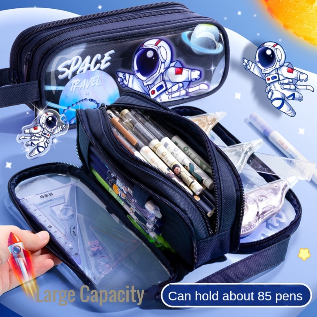 Astronaut Pencil Case Portable 3Layers Large Capacity with Zipper Pen ...