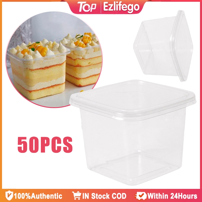 50Pcs Square Dessert Container Transparent Disposable Cake Mousse ...