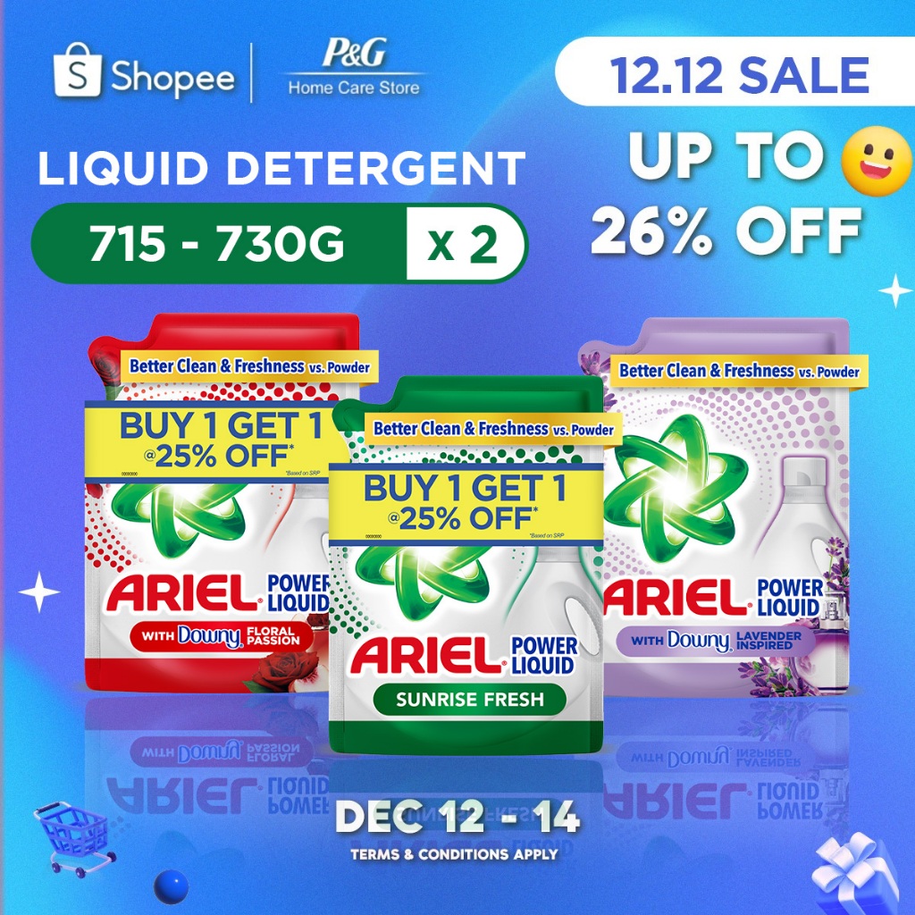 Ariel Liquid Detergent Sunrise Fresh Floral Passion Lavender Bundle 715 - 730g Refill x 2 packs ...