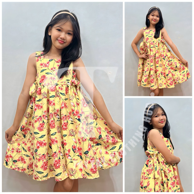 Giselle S/M/L (2-9y/o) Printed Eyelet Side Ribbon Dress | Shopee Philippines