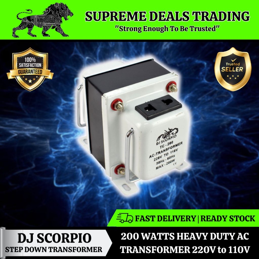 HEAVY DUTY AC STEP DOWN TRANSFORMER 220V TO 110V DJ SCORPIO 200 WATTS ...