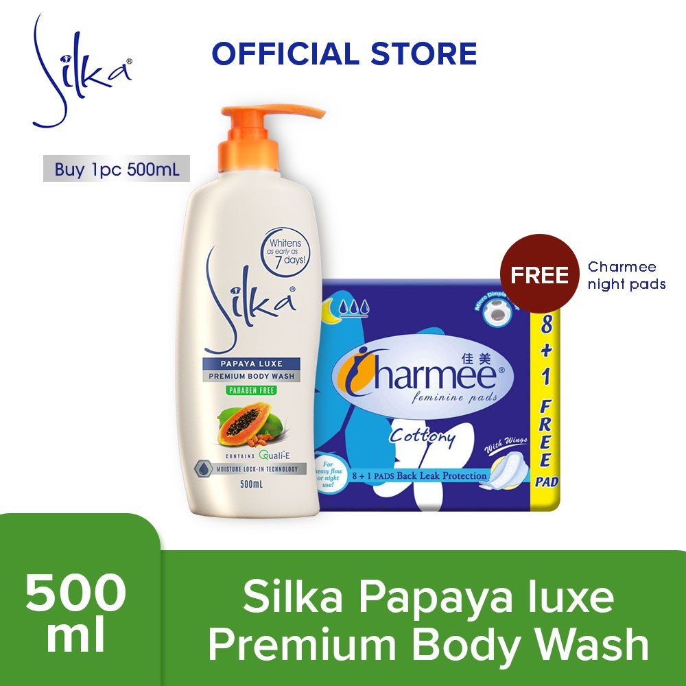 Silka Premium Luxe Bodywash 500ml Free Charmee night pads | Shopee ...