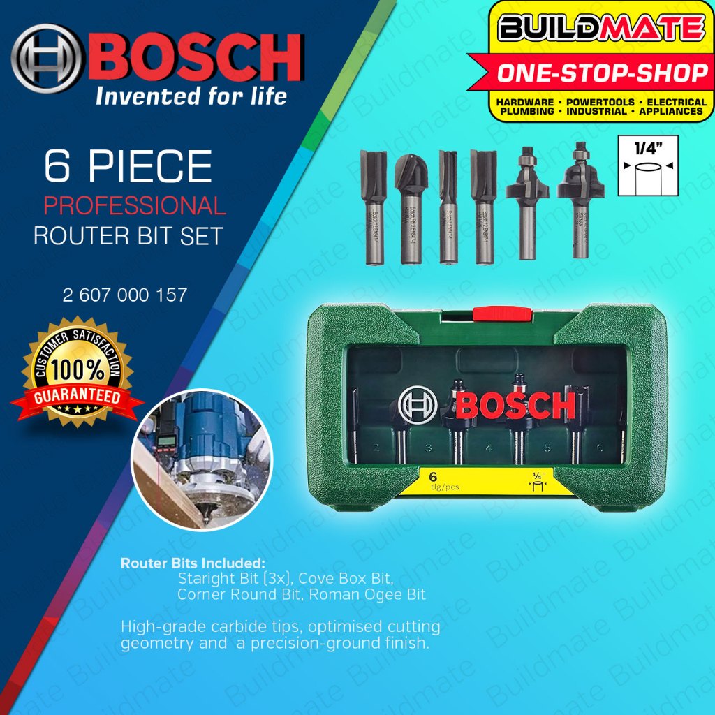 BUILDMATE Bosch 6PCS Router Bit Set 1/4" Shank Handheld Routers and ...