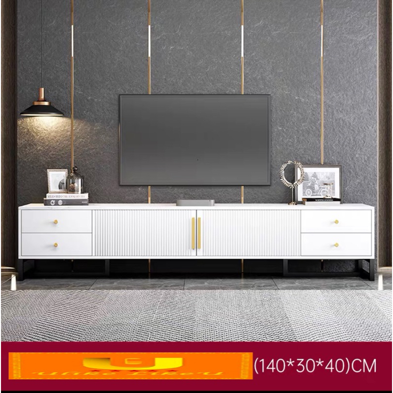 TV Rack 120&140*30*42cm (Marble White/Gold Black and Dark Gray ) with 2 ...