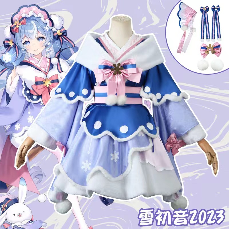2023 Snow Miku Cosplay Costume Wigs Women Lolita Cute Dress Suit Anime ...