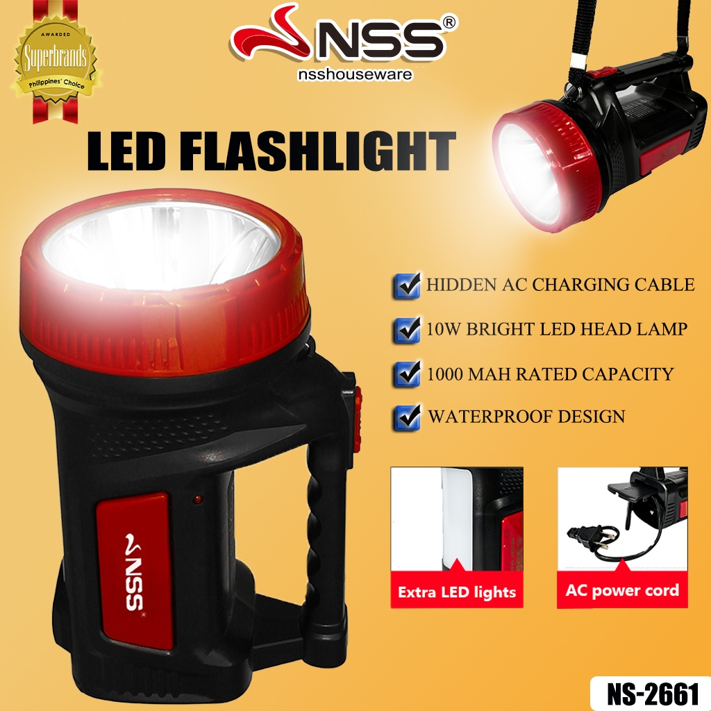 NSS LED Searchlight Flashlight Rechargeable Super Bright 1000mAh LED ...