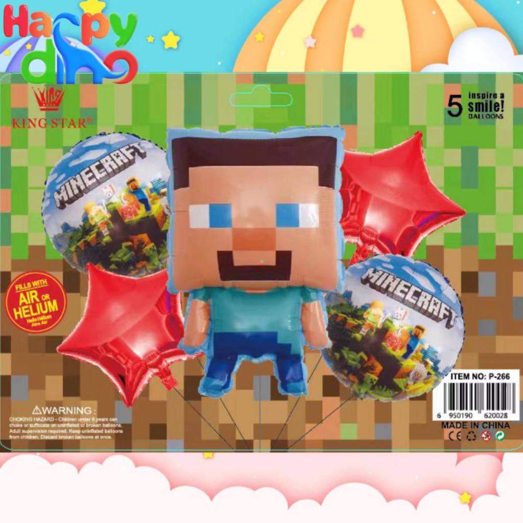 Minecraft 5 in 1 Foil Balloon Set Child Kids Birthday Party Decoration ...
