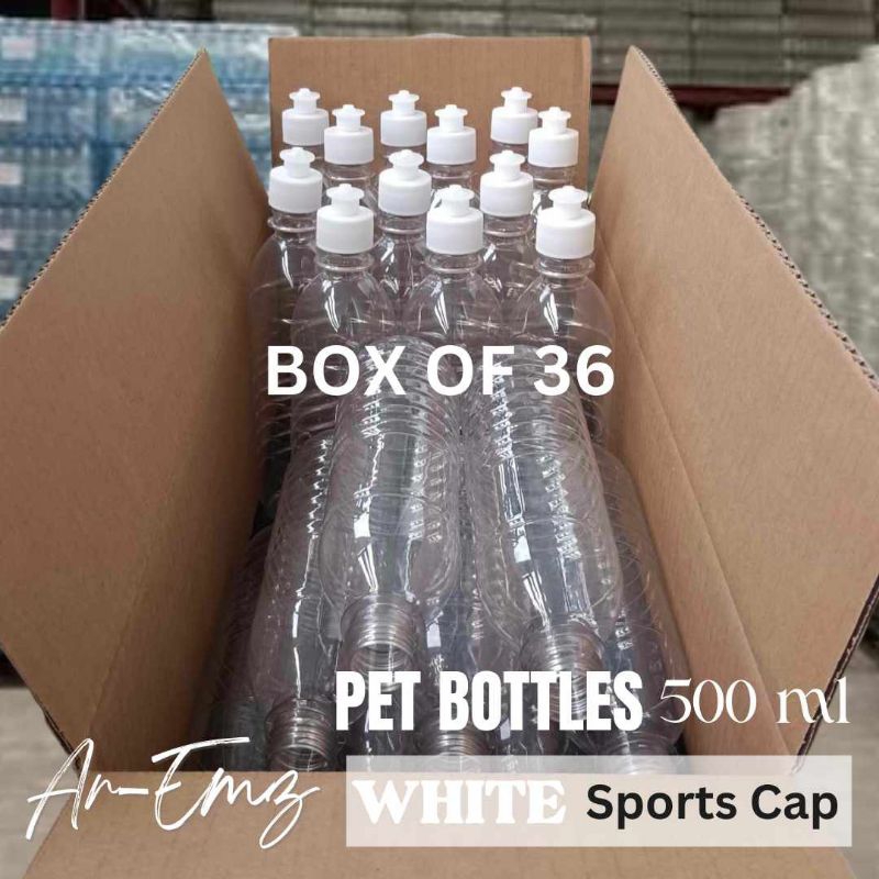 Ar-Emz Box of 36 Empty Plastic Bottles 500 ml With Colored Sports Cap ...