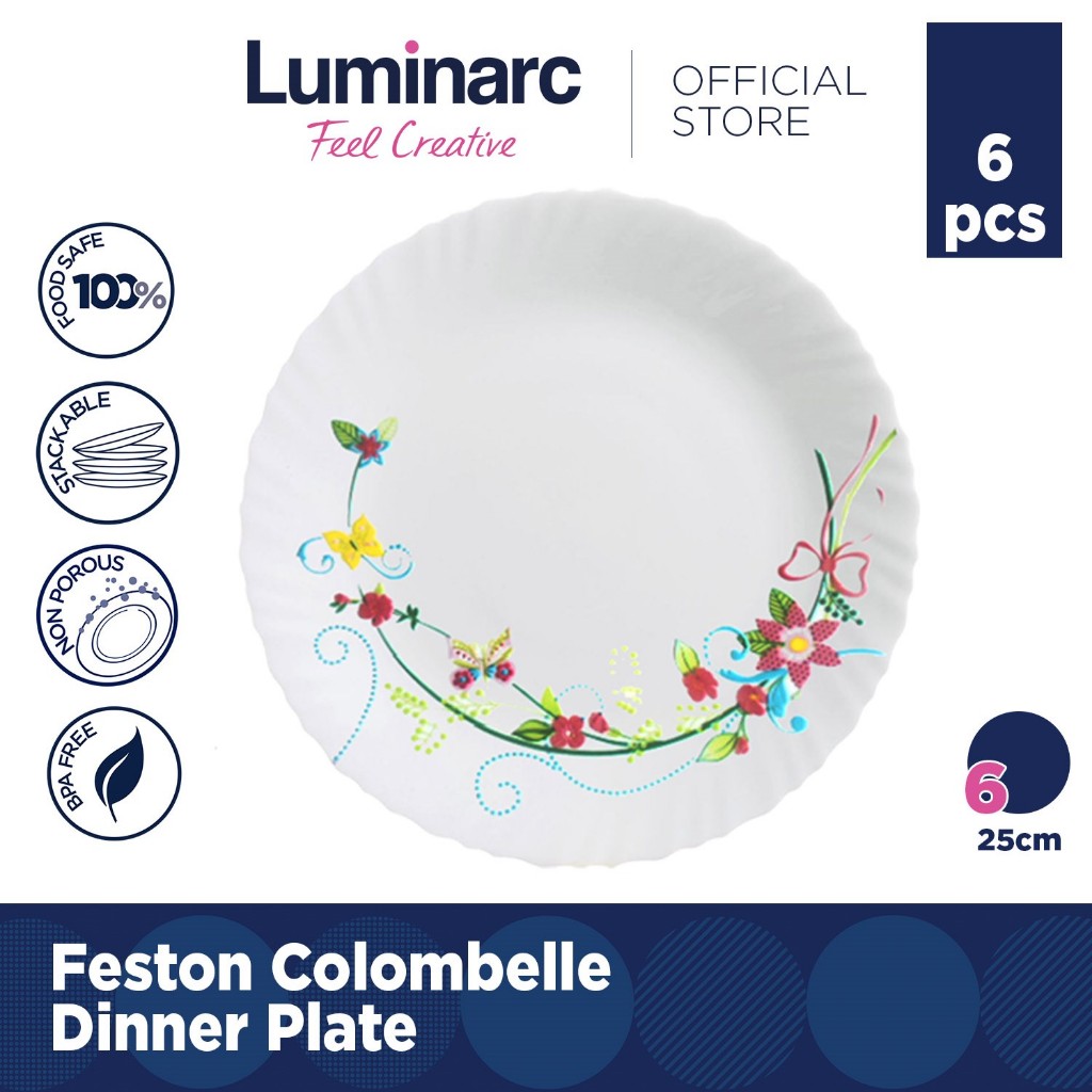 Luminarc 6pcs Feston Colombelle Dinner Plate 25cm Plates Set | Shopee ...