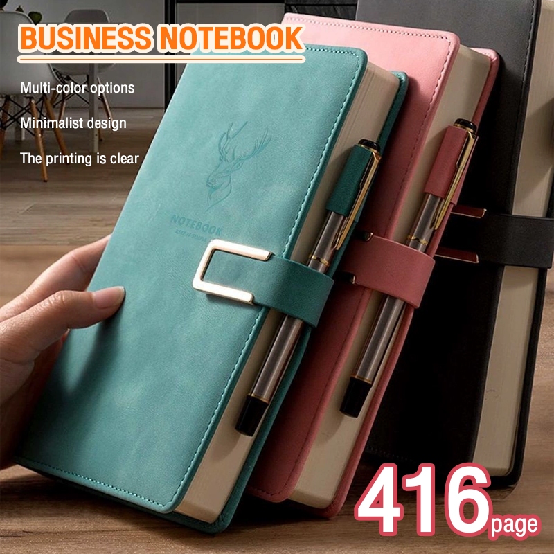 A5 leather business notebook super thick retro minimalist notebook ...