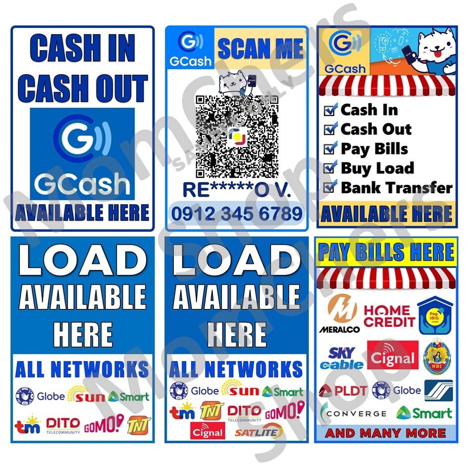 Laminated Signages GCASH Cash In Cash Out Load Bills Bank Transfer for ...