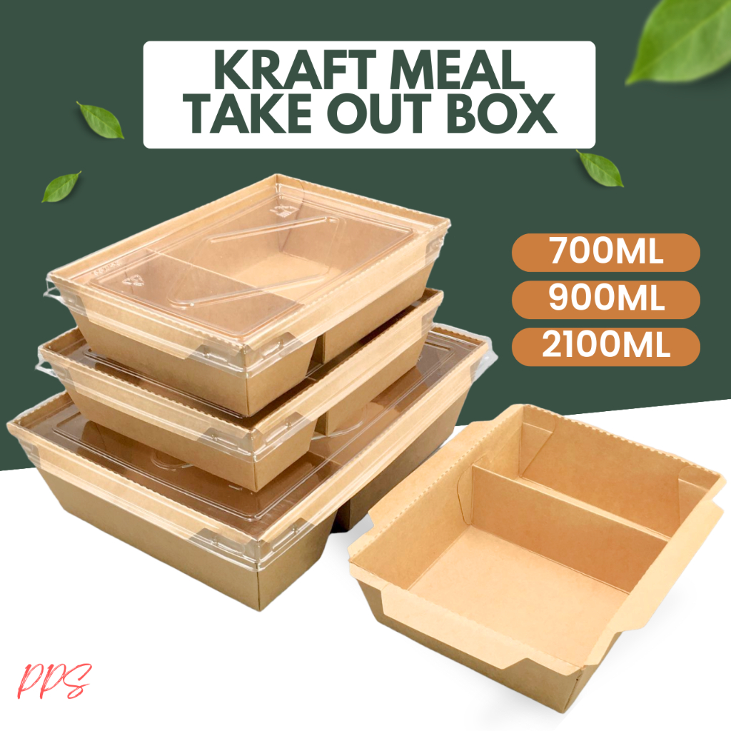 10pcs Disposable Kraft Paper Takeout Box With Division Clear