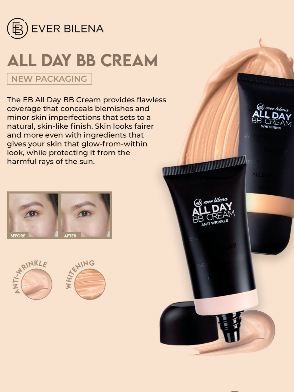 EVER BILENA ALL DAY BB CREAM WHITENING & ANTI-WRINKLE 50ML | Shopee ...