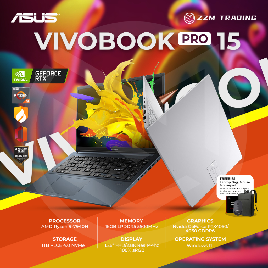 Asus Vivobook Pro 15 2023 15.6" R9-7940H 2.8K OLED/IPS 144hz RTX4050/4060 | 16GB 5500MHz 1T SSD ...