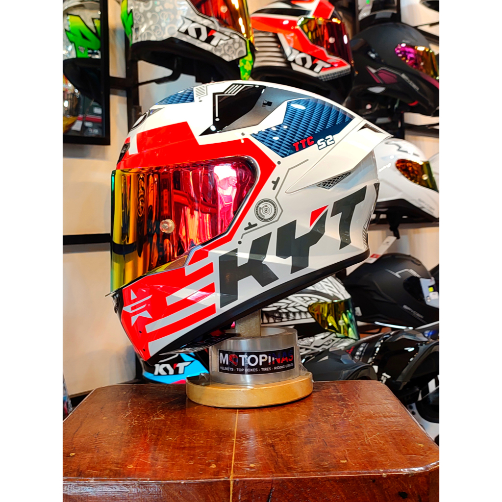 KYT TT-Course Fuselage Red Fullface Helmet Single Visor and Iridium ...