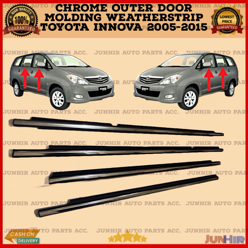CHROME OUTER DOOR RUBBER MOLDING WEATHERSTRIP TOYOTA INNOVA 2005-2015 ...