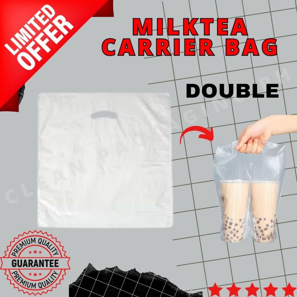 [1000 PCS] MILK TEA TAKE-OUT BAG SINGLE OR DOUBLE CARRIER BUNDLE ...