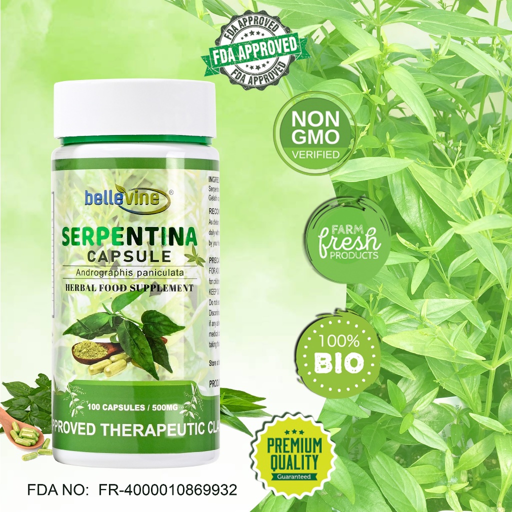 Authentic Serpentina Supplement Capsules 500mg Bottle of 100 | Shopee ...