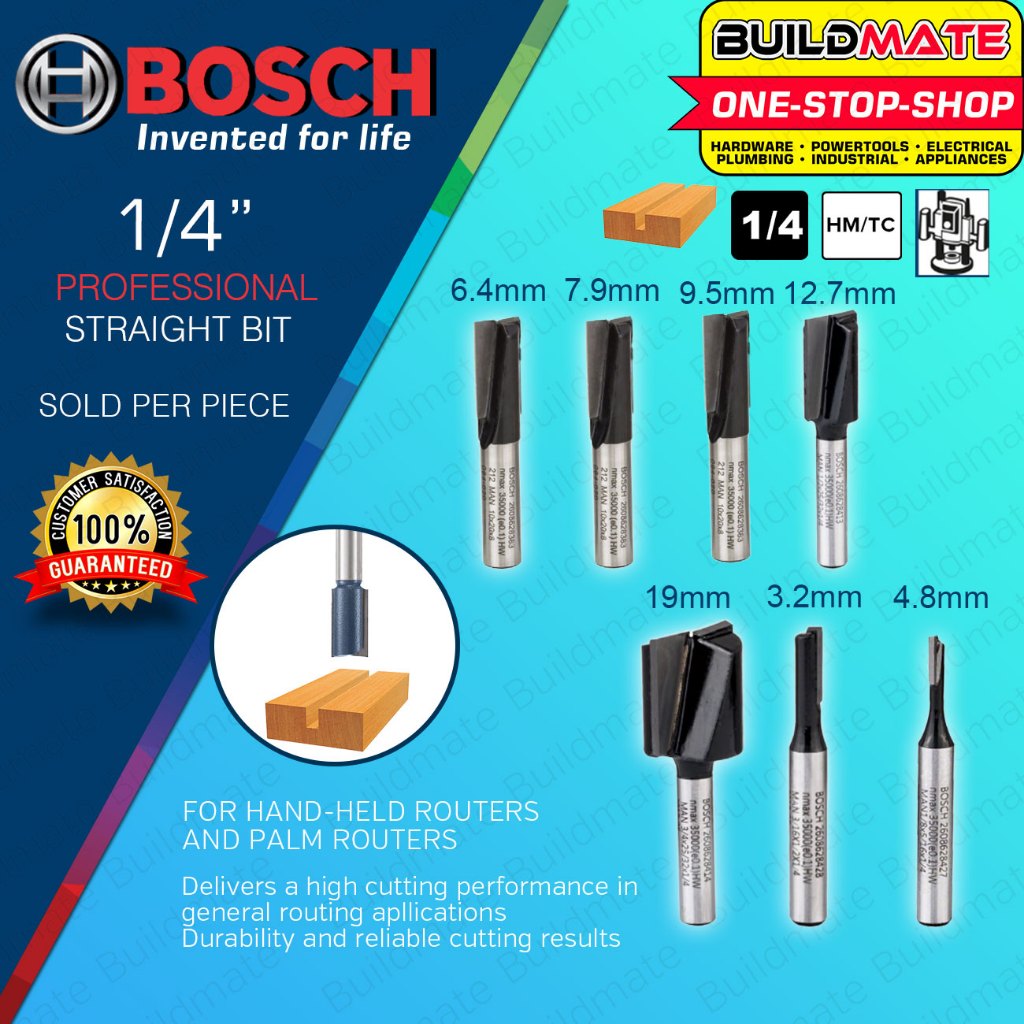 Buildmate x BOSCH Router Straight Bit 1/4" Inch Shank Standard for Wood ...
