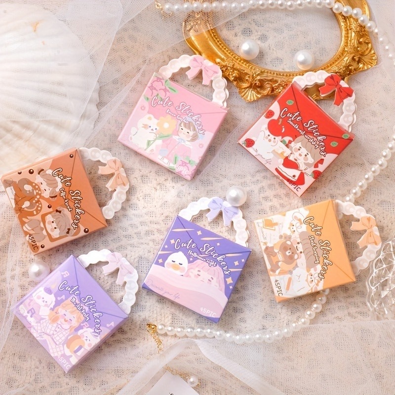 45 pcs boxed stickers cute pearl bag series decorative DIY material ...