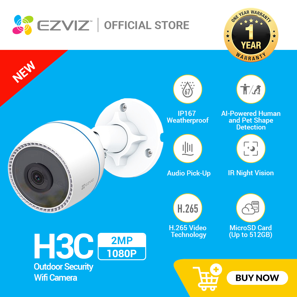 EZVIZ H3c 2MP Outdoor Security WiFi Camera 1080P Full HD Color Night ...