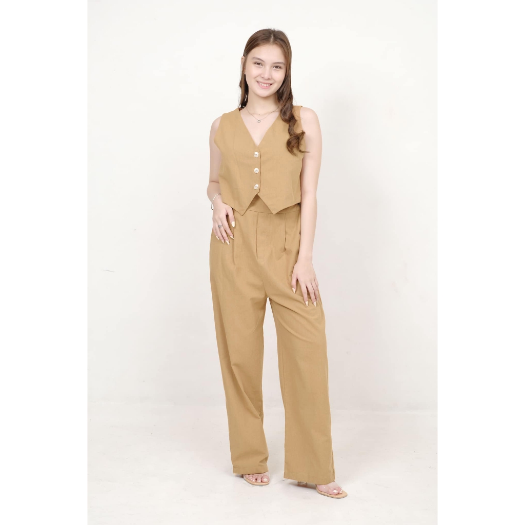 ZLO2 Terno Button Up Vest Top and Pants Coordinates Set Linen | Shopee ...