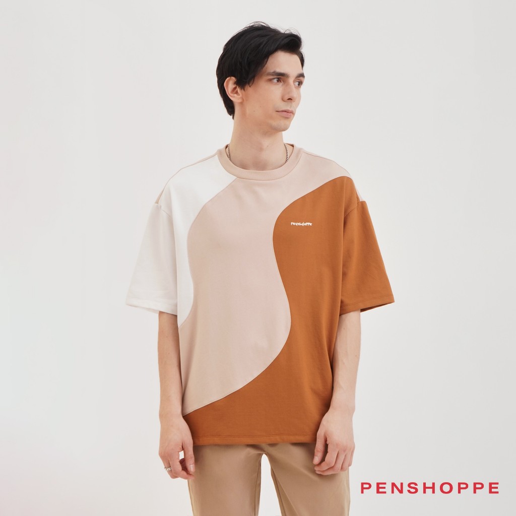 Penshoppe Oversized Fit T-Shirt With Wave Color Block For Men (Green ...