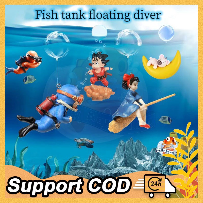 Mini Floating Diver Fish Tank Decoration Glow Green Diver Aquarium ...